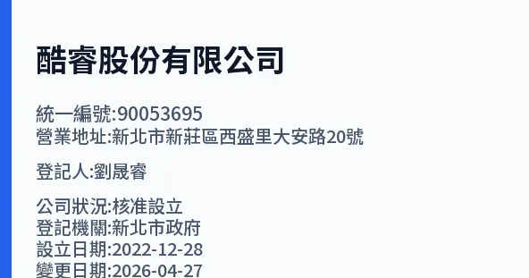 酷睿股份有限公司的照片-統編 90053695(新北市) 公司登記資料與營業項目詳細圖表
