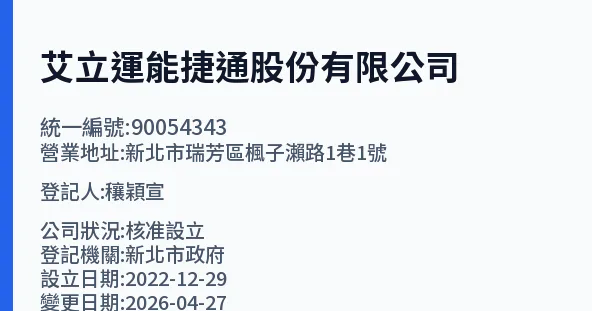 艾立運能捷通股份有限公司的照片-統編 90054343(新北市) 公司登記資料與營業項目詳細圖表
