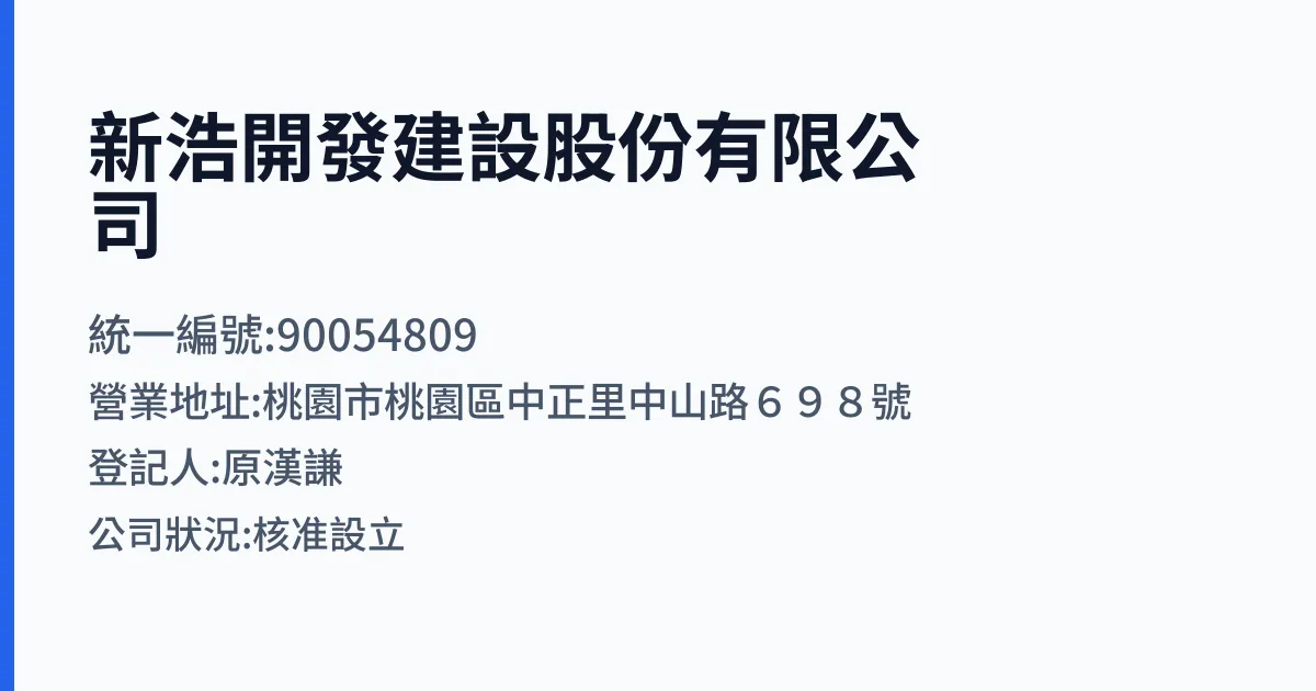 新浩開發建設股份有限公司 - 統編 90054809(桃園市) 公司登記資料與營業項目詳細圖表