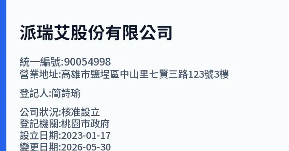 派瑞艾股份有限公司的照片-統編 90054998(高雄市) 公司登記資料與營業項目詳細圖表