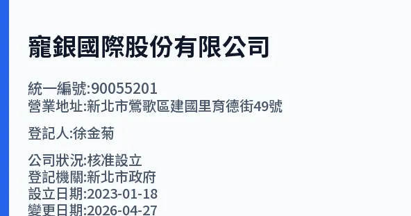 寵銀國際股份有限公司的照片-統編 90055201(新北市) 公司登記資料與營業項目詳細圖表