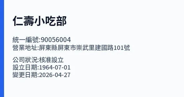 仁壽小吃部的照片-統編 90056004(屏東縣) 公司登記資料與營業項目詳細圖表