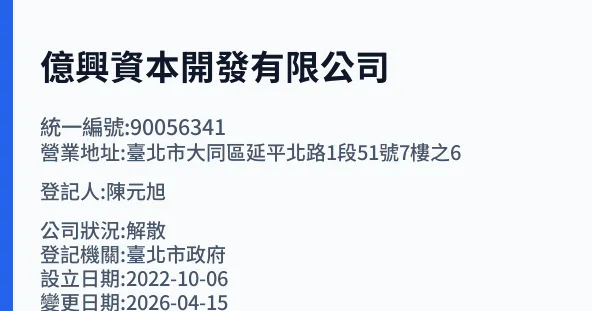 億興資本開發有限公司的照片-統編 90056341(臺北市) 公司登記資料與營業項目詳細圖表