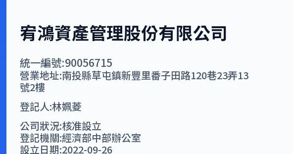宥鴻資產管理股份有限公司的照片-統編 90056715(南投縣) 公司登記資料與營業項目詳細圖表