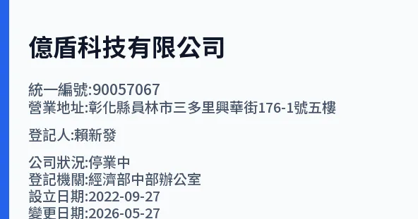 億盾科技有限公司的照片-統編 90057067(彰化縣) 公司登記資料與營業項目詳細圖表