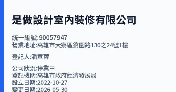 是做設計室內裝修有限公司的照片-統編 90057947(高雄市) 公司登記資料與營業項目詳細圖表