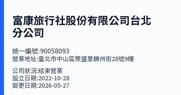 富康旅行社股份有限公司台北分公司的照片-統編 90058093(臺北市) 公司登記資料與營業項目詳細圖表