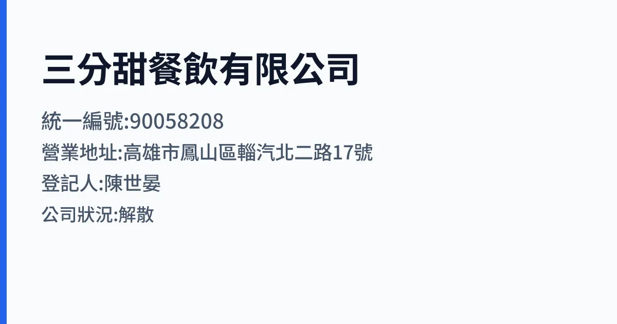 三分甜餐飲有限公司 - 統編 90058208(高雄市) 公司登記資料與營業項目詳細圖表