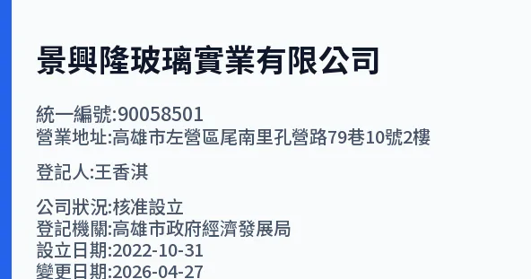 景興隆玻璃實業有限公司的照片-統編 90058501(高雄市) 公司登記資料與營業項目詳細圖表