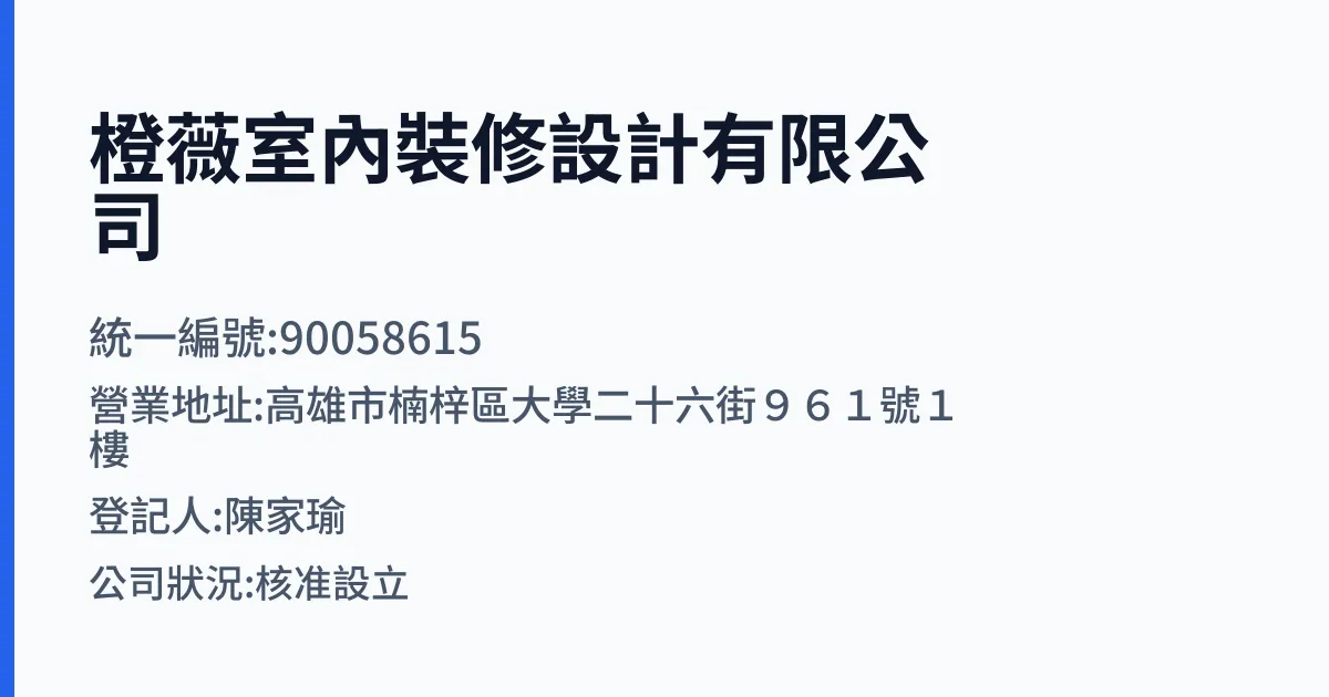橙薇室內裝修設計有限公司 - 統編 90058615(高雄市) 公司登記資料與營業項目詳細圖表