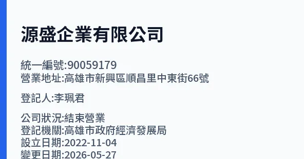 源盛企業有限公司的照片-統編 90059179(高雄市) 公司登記資料與營業項目詳細圖表
