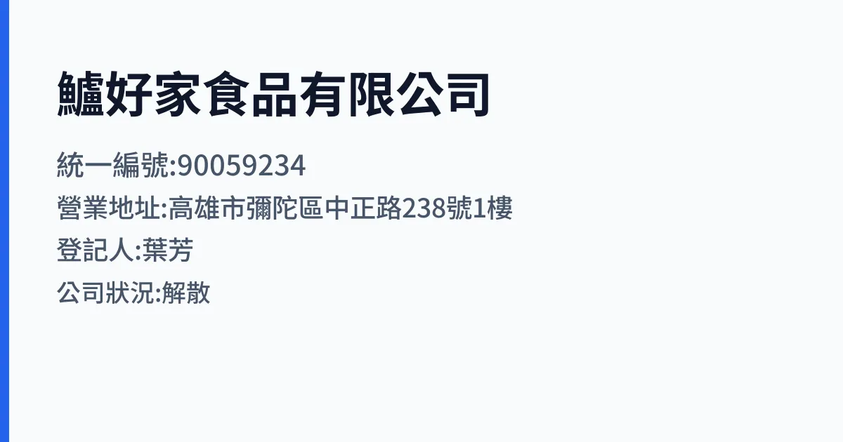 鱸好家食品有限公司 - 統編 90059234(高雄市) 公司登記資料與營業項目詳細圖表
