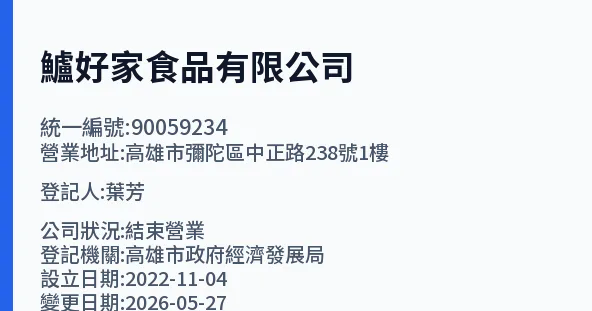 鱸好家食品有限公司的照片-統編 90059234(高雄市) 公司登記資料與營業項目詳細圖表
