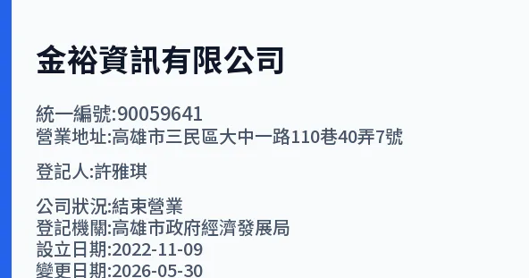 金裕資訊有限公司的照片-統編 90059641(高雄市) 公司登記資料與營業項目詳細圖表