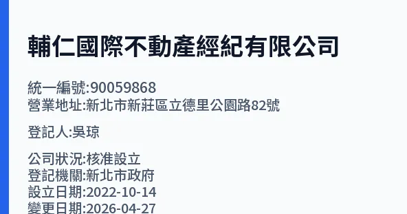 輔仁國際不動產經紀有限公司的照片-統編 90059868(新北市) 公司登記資料與營業項目詳細圖表