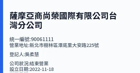 薩摩亞商尚榮國際有限公司台灣分公司的照片-統編 90061111(新北市) 公司登記資料與營業項目詳細圖表