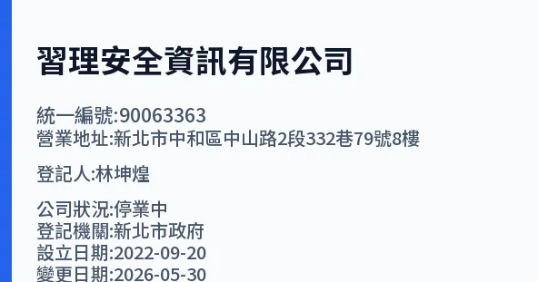 習理安全資訊有限公司的照片-統編 90063363(新北市) 公司登記資料與營業項目詳細圖表