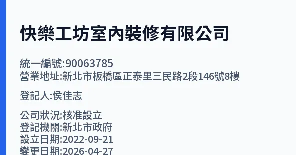 快樂工坊室內裝修有限公司的照片-統編 90063785(新北市) 公司登記資料與營業項目詳細圖表