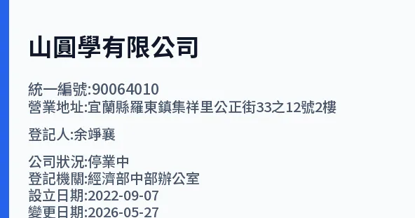 山圓學有限公司的照片-統編 90064010(宜蘭縣) 公司登記資料與營業項目詳細圖表