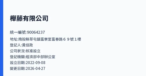 櫸藤有限公司的照片-統編 90064237(南投縣) 公司登記資料與營業項目詳細圖表