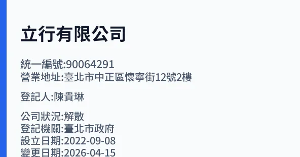 立行有限公司的照片-統編 90064291(臺北市) 公司登記資料與營業項目詳細圖表