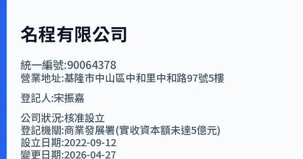 名程有限公司的照片-統編 90064378(基隆市) 公司登記資料與營業項目詳細圖表