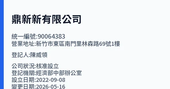 鼎新新有限公司的照片-統編 90064383(新竹市) 公司登記資料與營業項目詳細圖表