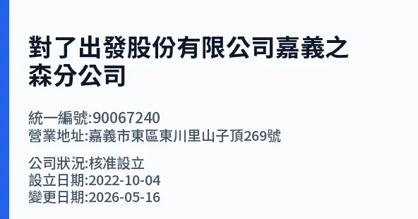 對了出發股份有限公司嘉義之森分公司的照片-統編 90067240(嘉義市) 公司登記資料與營業項目詳細圖表