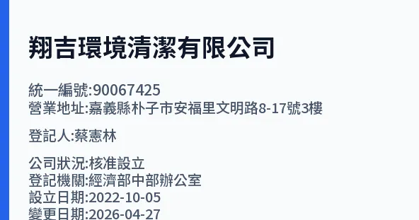 翔吉環境清潔有限公司的照片-統編 90067425(嘉義縣) 公司登記資料與營業項目詳細圖表