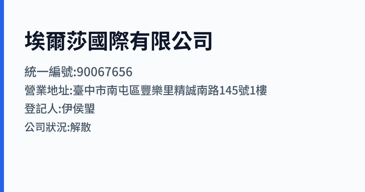 埃爾莎國際有限公司 - 統編 90067656(臺中市) 公司登記資料與營業項目詳細圖表