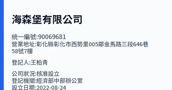 海森堡有限公司的照片-統編 90069681(彰化縣) 公司登記資料與營業項目詳細圖表