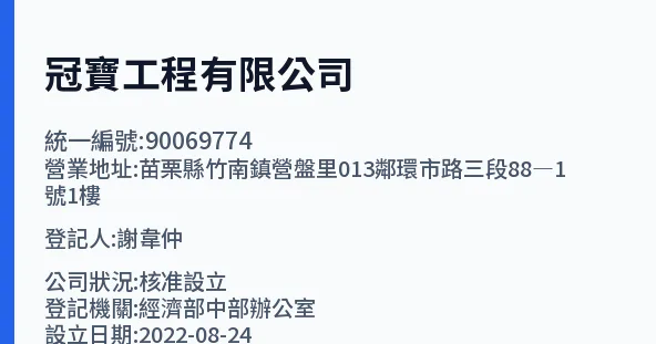 冠寶工程有限公司的照片-統編 90069774(苗栗縣) 公司登記資料與營業項目詳細圖表