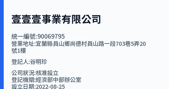 壹壹壹事業有限公司的照片-統編 90069795(宜蘭縣) 公司登記資料與營業項目詳細圖表