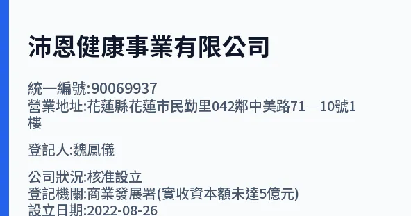 沛恩健康事業有限公司的照片-統編 90069937(花蓮縣) 公司登記資料與營業項目詳細圖表