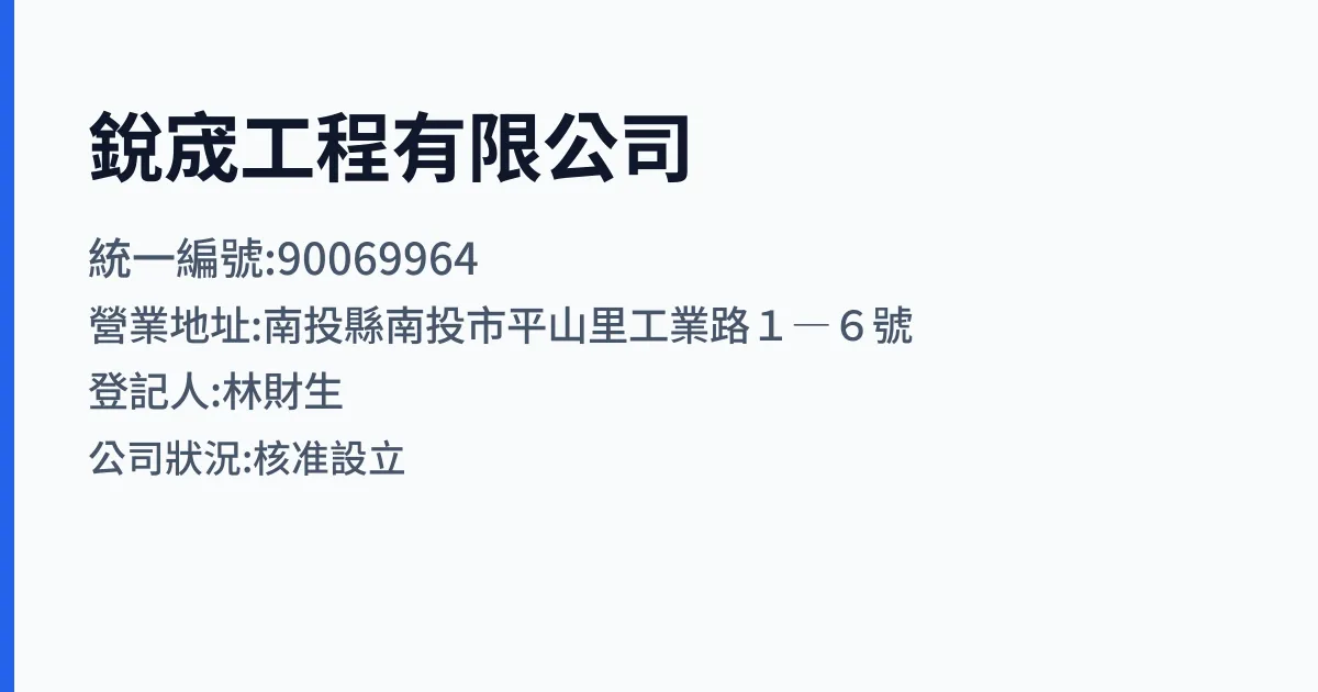 銳宬工程有限公司 - 統編 90069964(彰化縣) 公司登記資料與營業項目詳細圖表