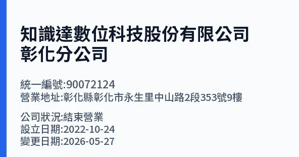 知識達數位科技股份有限公司彰化分公司的照片-統編 90072124(彰化縣) 公司登記資料與營業項目詳細圖表