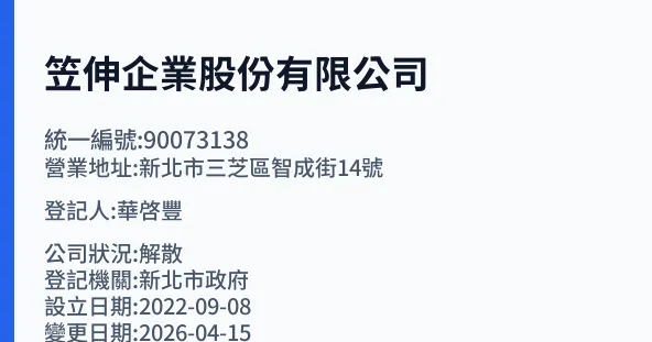笠伸企業股份有限公司的照片-統編 90073138(新北市) 公司登記資料與營業項目詳細圖表