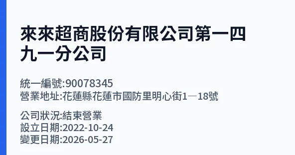 來來超商股份有限公司第一四九一分公司的照片-統編 90078345(花蓮縣) 公司登記資料與營業項目詳細圖表
