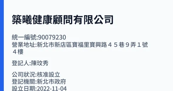 築曦健康顧問有限公司的照片-統編 90079230(新北市) 公司登記資料與營業項目詳細圖表