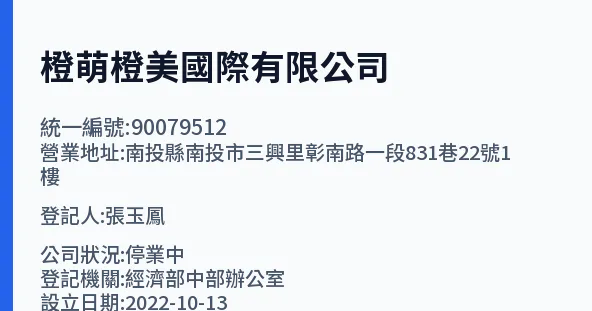 橙萌橙美國際有限公司的照片-統編 90079512(南投縣) 公司登記資料與營業項目詳細圖表
