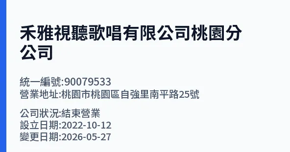 禾雅視聽歌唱有限公司桃園分公司的照片-統編 90079533(桃園市) 公司登記資料與營業項目詳細圖表