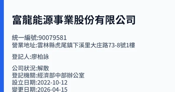 富龍能源事業股份有限公司的照片-統編 90079581(雲林縣) 公司登記資料與營業項目詳細圖表