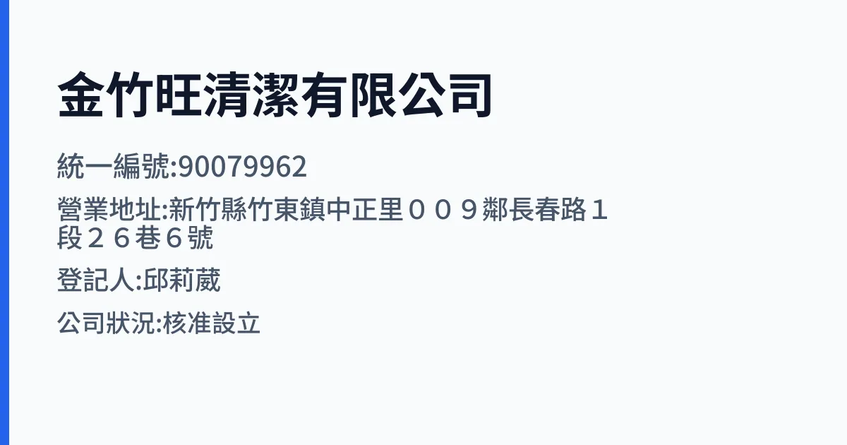 金竹旺清潔有限公司 - 統編 90079962(新竹縣) 公司登記資料與營業項目詳細圖表