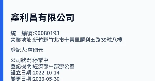 鑫利昌有限公司的照片-統編 90080193(新竹縣) 公司登記資料與營業項目詳細圖表
