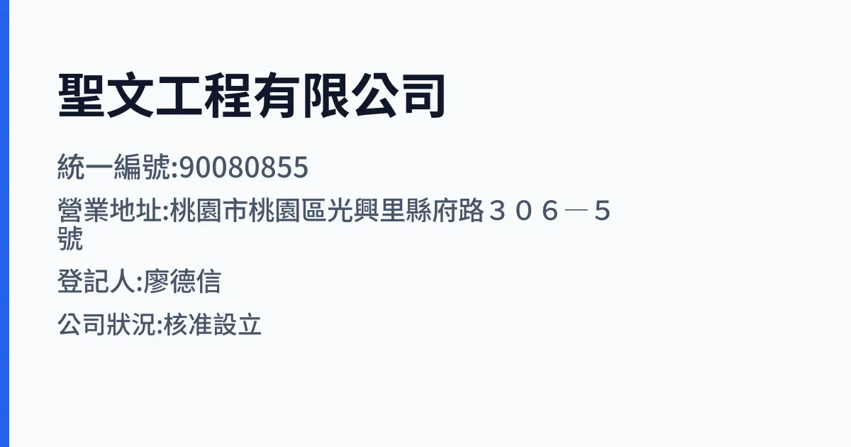 聖文工程有限公司 - 統編 90080855(桃園市) 公司登記資料與營業項目詳細圖表