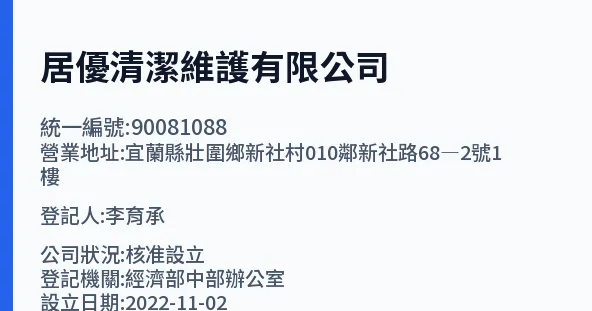 居優清潔維護有限公司的照片-統編 90081088(宜蘭縣) 公司登記資料與營業項目詳細圖表