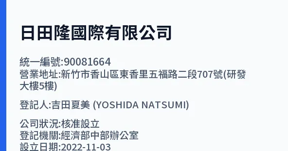 日田隆國際有限公司的照片-統編 90081664(新竹市) 公司登記資料與營業項目詳細圖表