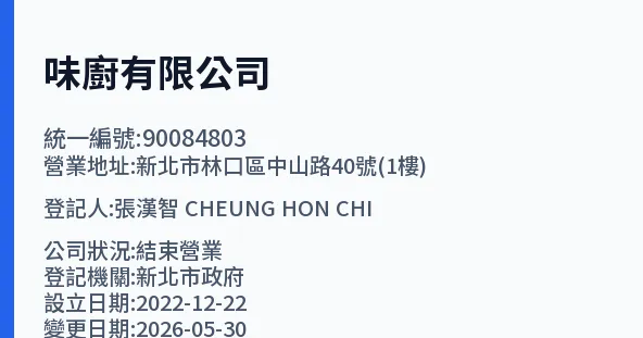 味廚有限公司的照片-統編 90084803(新北市) 公司登記資料與營業項目詳細圖表