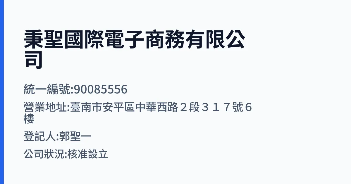 秉聖國際電子商務有限公司 - 統編 90085556（臺南市） 公司登記資料與營業項目詳細圖表