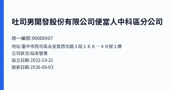 吐司男開發股份有限公司便當人中科區分公司的照片-統編 90088907(臺中市) 公司登記資料與營業項目詳細圖表